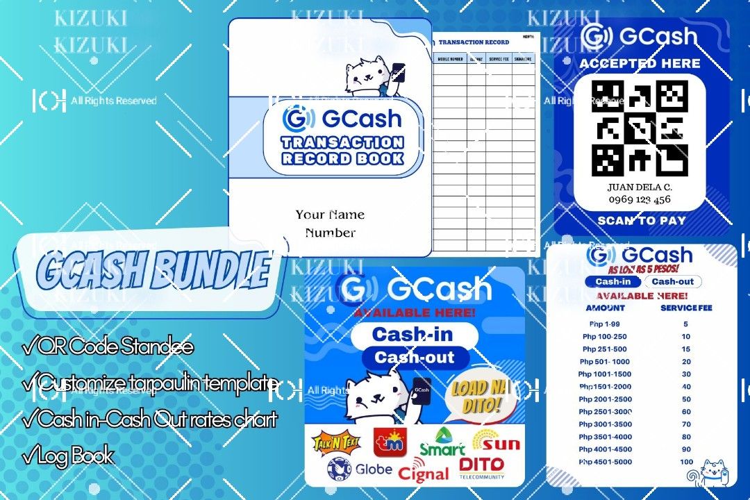 GCASH TEMPLATE - QR CODE, LOG BOOK, CASH IN CASH OUT RATES, TARPAULIN ...