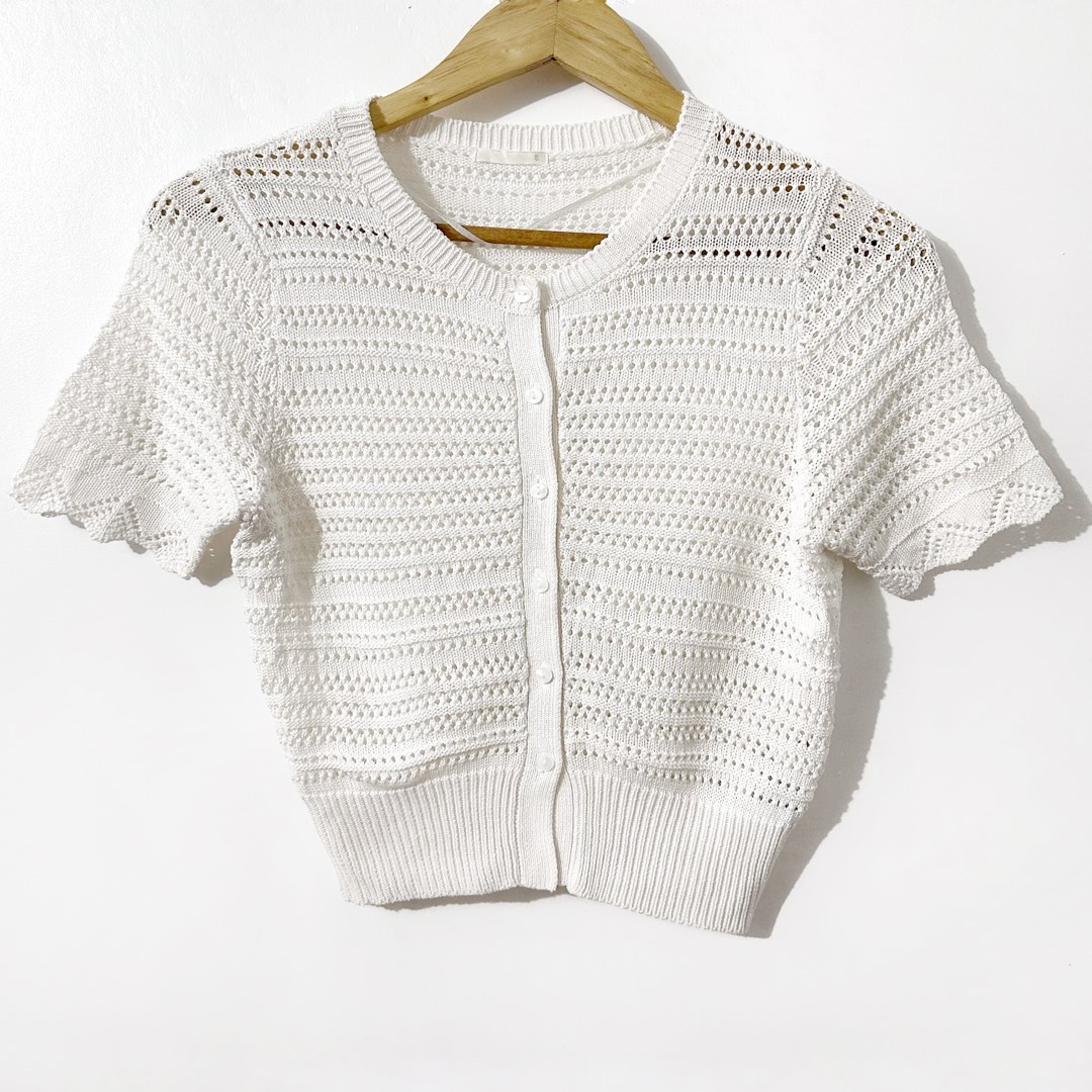 Gu uniqlo crochet buttondown, Women's Fashion, Tops, Blouses on Carousell