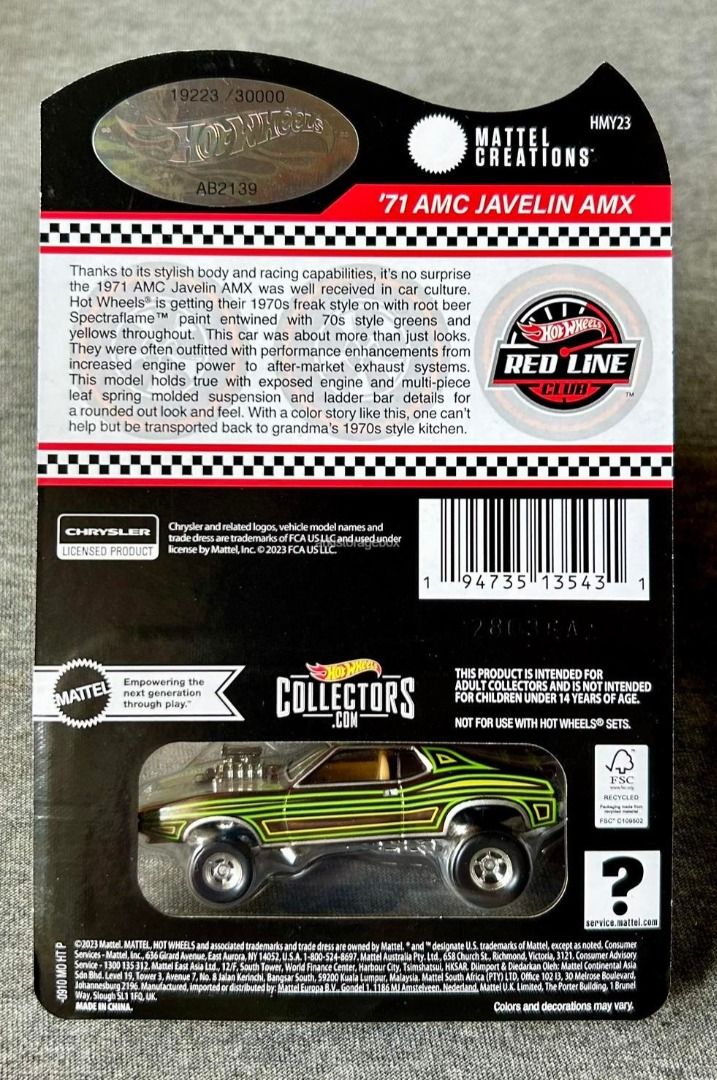 Hot Wheels RLC '71 AMC Javelin AMX Red Line Club HotWheels, Hobbies ...