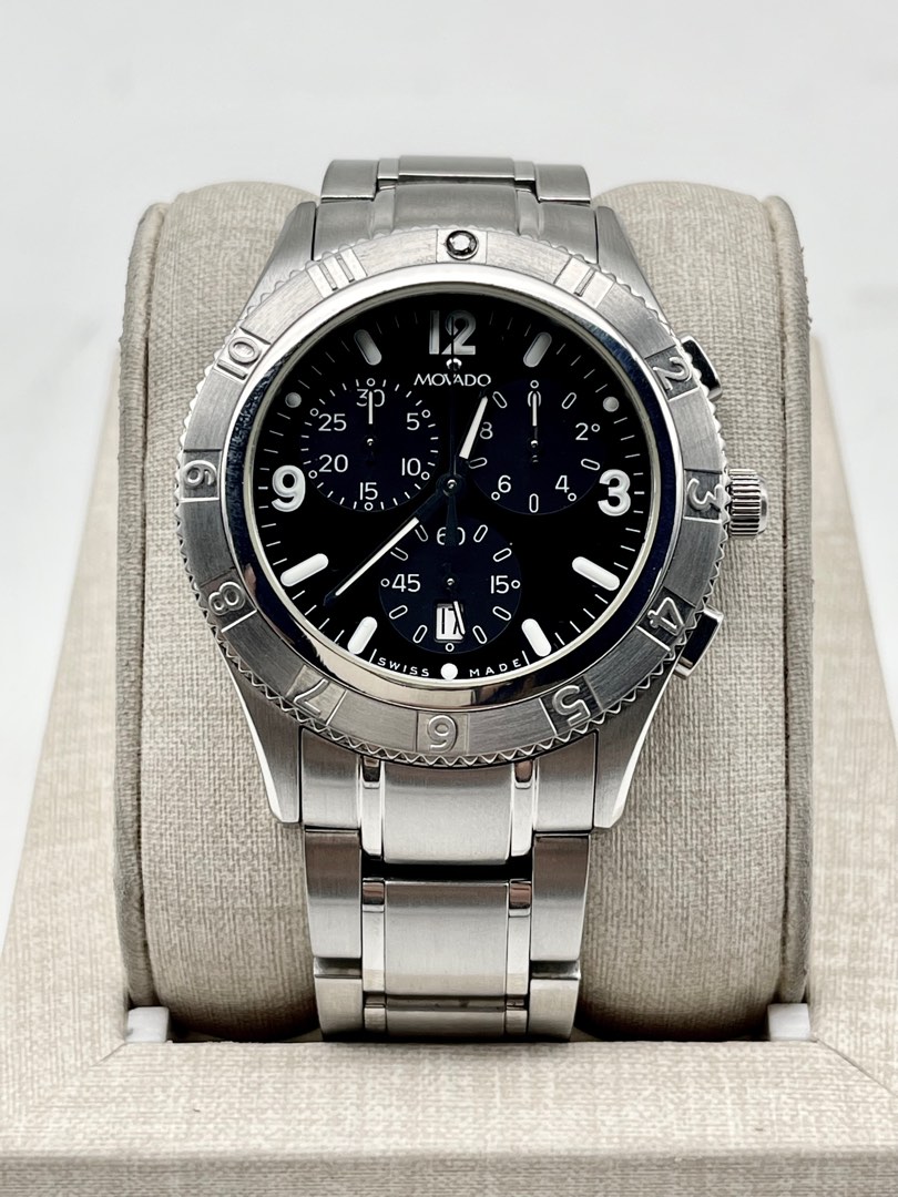 Movado Gentry Chronograph Black Dial Steel, Luxury, Watches on Carousell