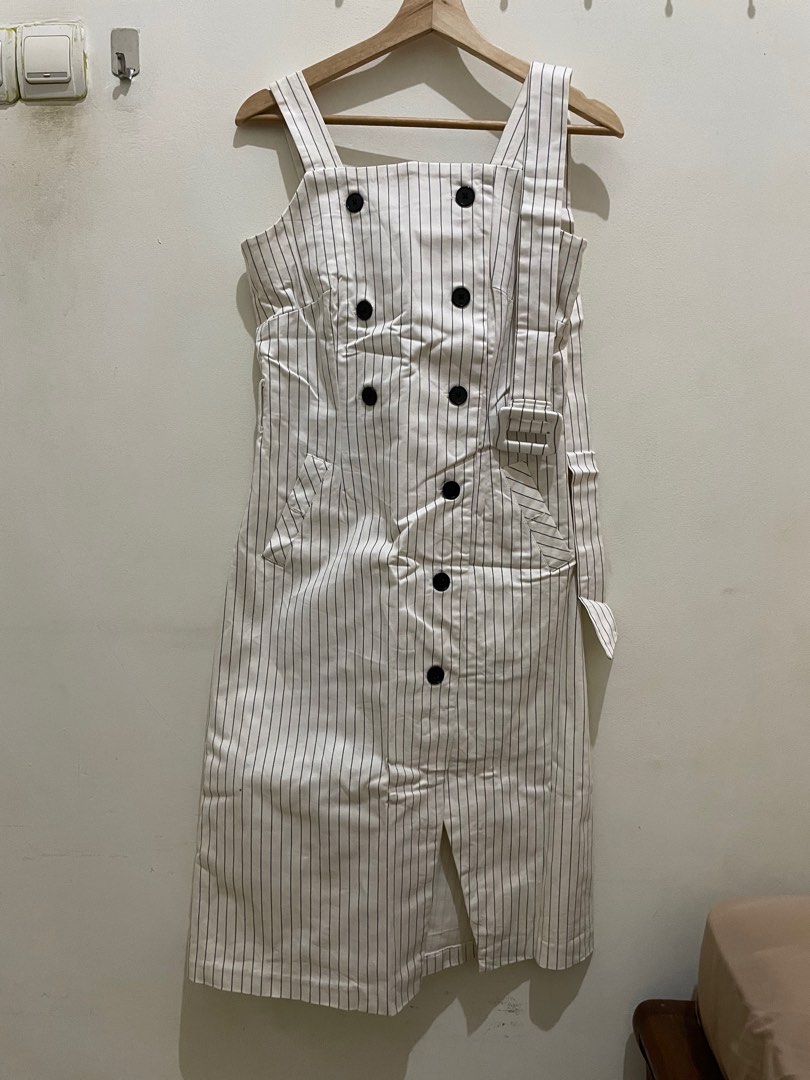 The Executive Formal White Stripes Dress, Fesyen Wanita, Pakaian Wanita ...