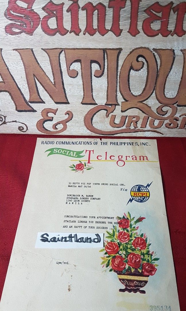 1966 Philippine Social T E L E GRAM LETTER Antique Filipiniana ...