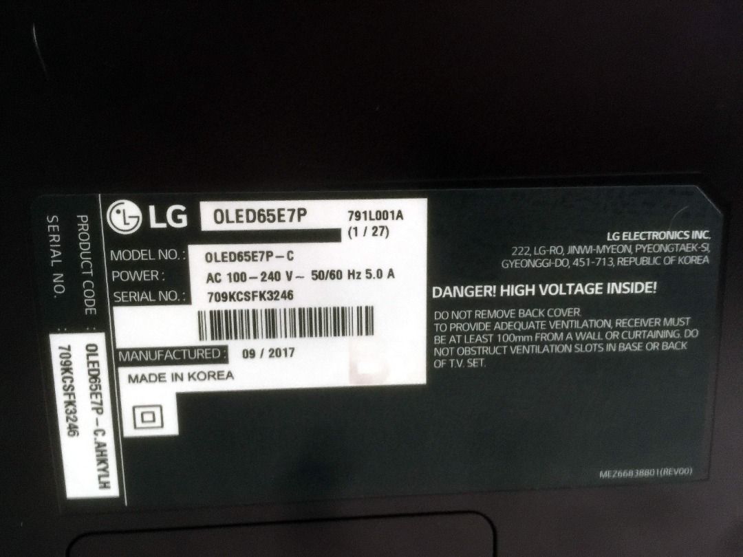 $1,800 樂金 LG 65吋 OLED65E7P 4K超高清電視機 (有燒印 Burn In 無花 無崩 聲音正常) 包括 原裝配件 神奇 ...