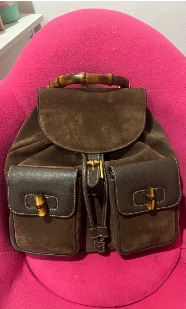 Authentic Vintage Gucci Bamboo Suede Backpack, Luxury, Bags & Wallets ...