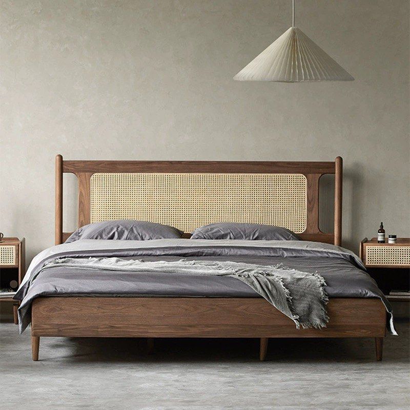 BOYKE Rustic Walnut Wood Bedframe, Furniture & Home Living, Furniture ...