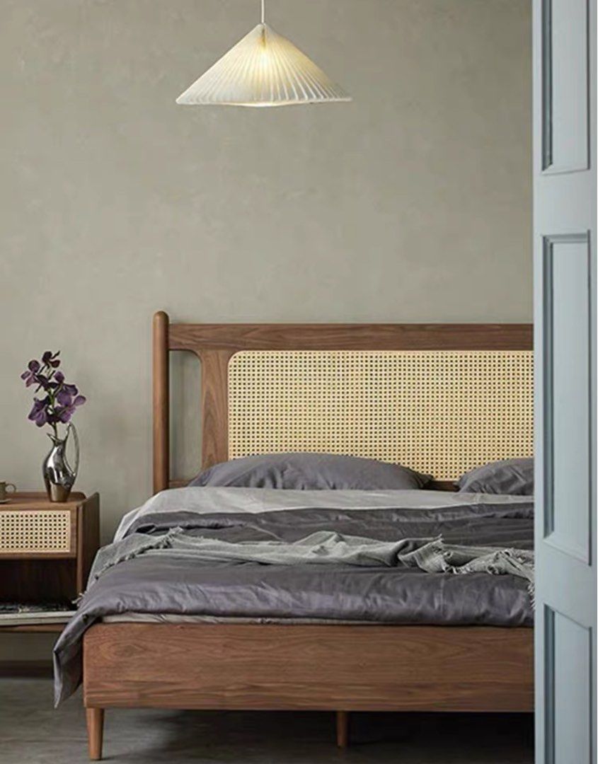 BOYKE Rustic Walnut Wood Bedframe, Furniture & Home Living, Furniture ...