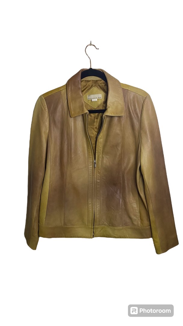 Brown Leather Jacket Worn Out Look, Women's Fashion, Coats, Jackets and ...