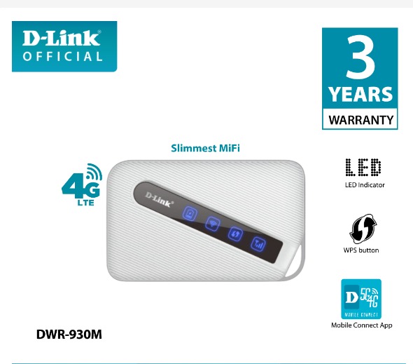 D-Link DWR-930M 150 Mbps 4G LTE Thin Mobile Travel WiFi Router/MiFi ...