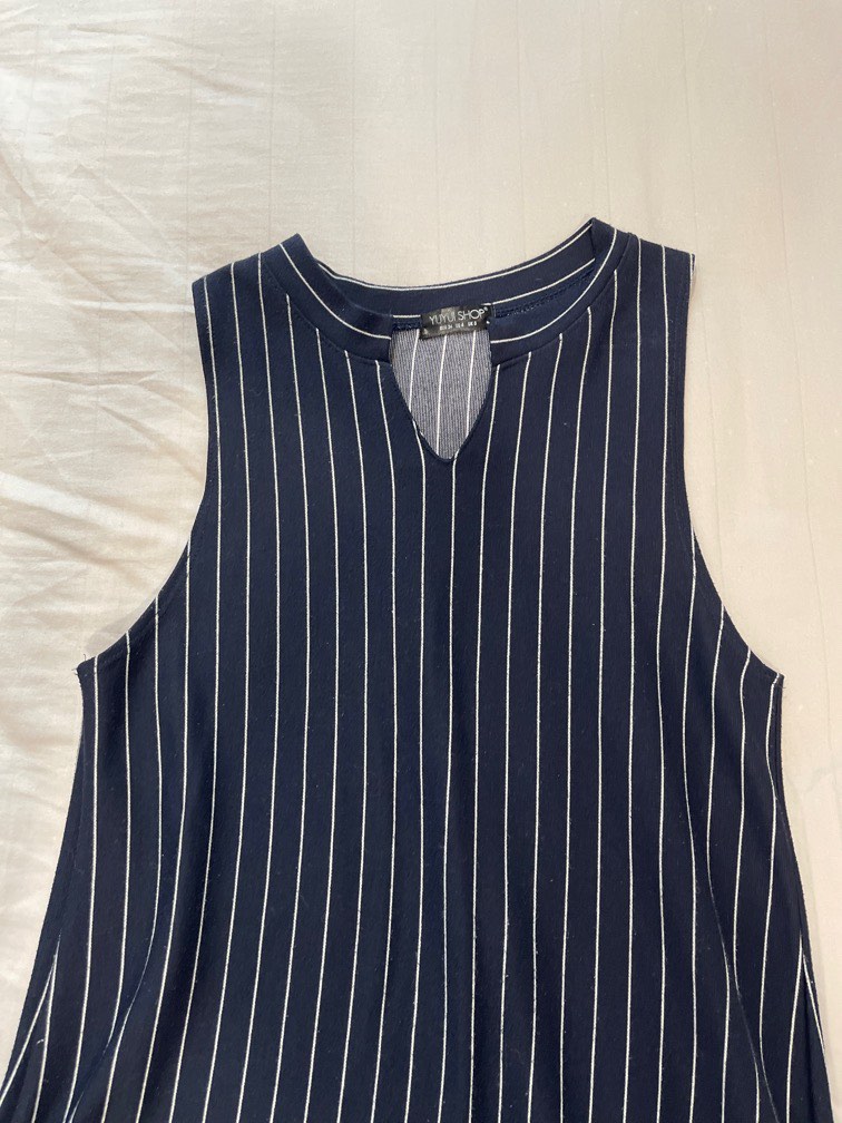 Navy Blue Vertical Line Dress, Women's Fashion, Dresses & Sets, Dresses ...