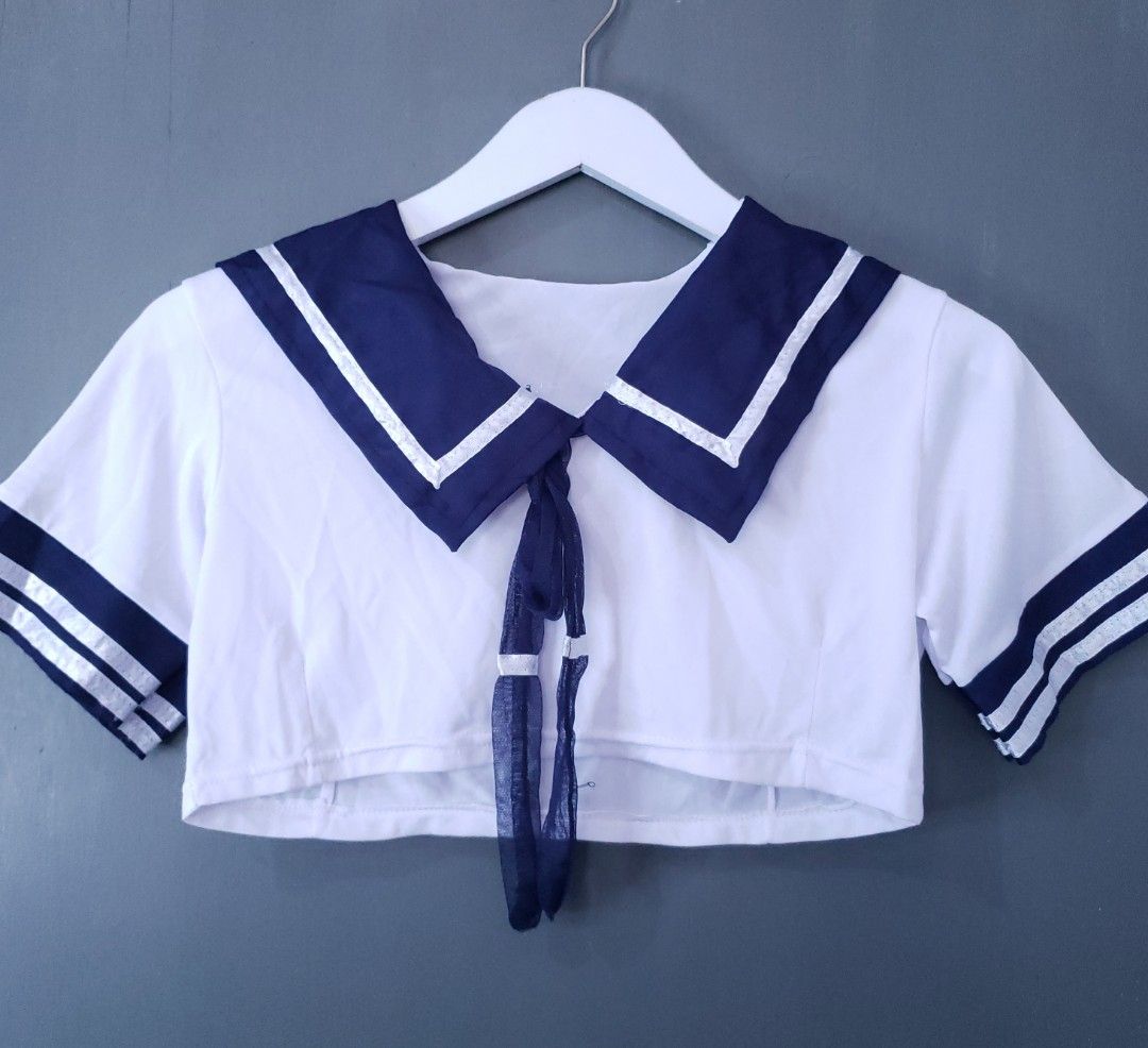(NEW) SAILOR CROP SEIFUKU COSTUME COSPLAY JAPANESE SCHOOL KOREA, Fesyen ...
