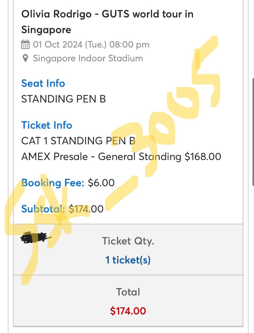 Olivia Rodrigo Guts Tour 1st Oct Standing Pen B SG, Tickets & Vouchers ...