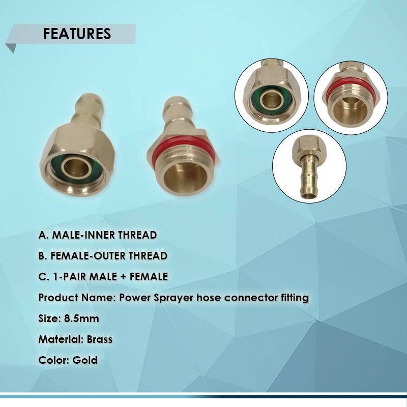 POWER SPRAYER HOSE CONNECTOR FITTING, 8.5mm BRASS, BEST FOR PRESSURE ...