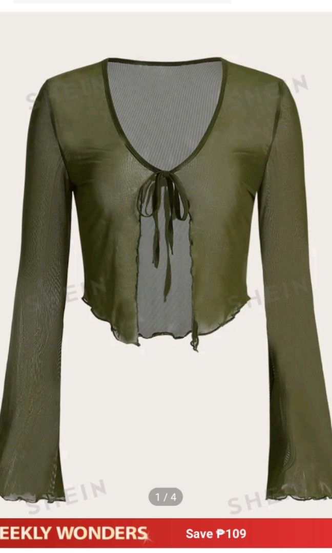 SHEIN ARMY GREEN MESH SOFT GRUNGE FAIRY COTTAGE CORE Y2K BELLE SLEEVES ...