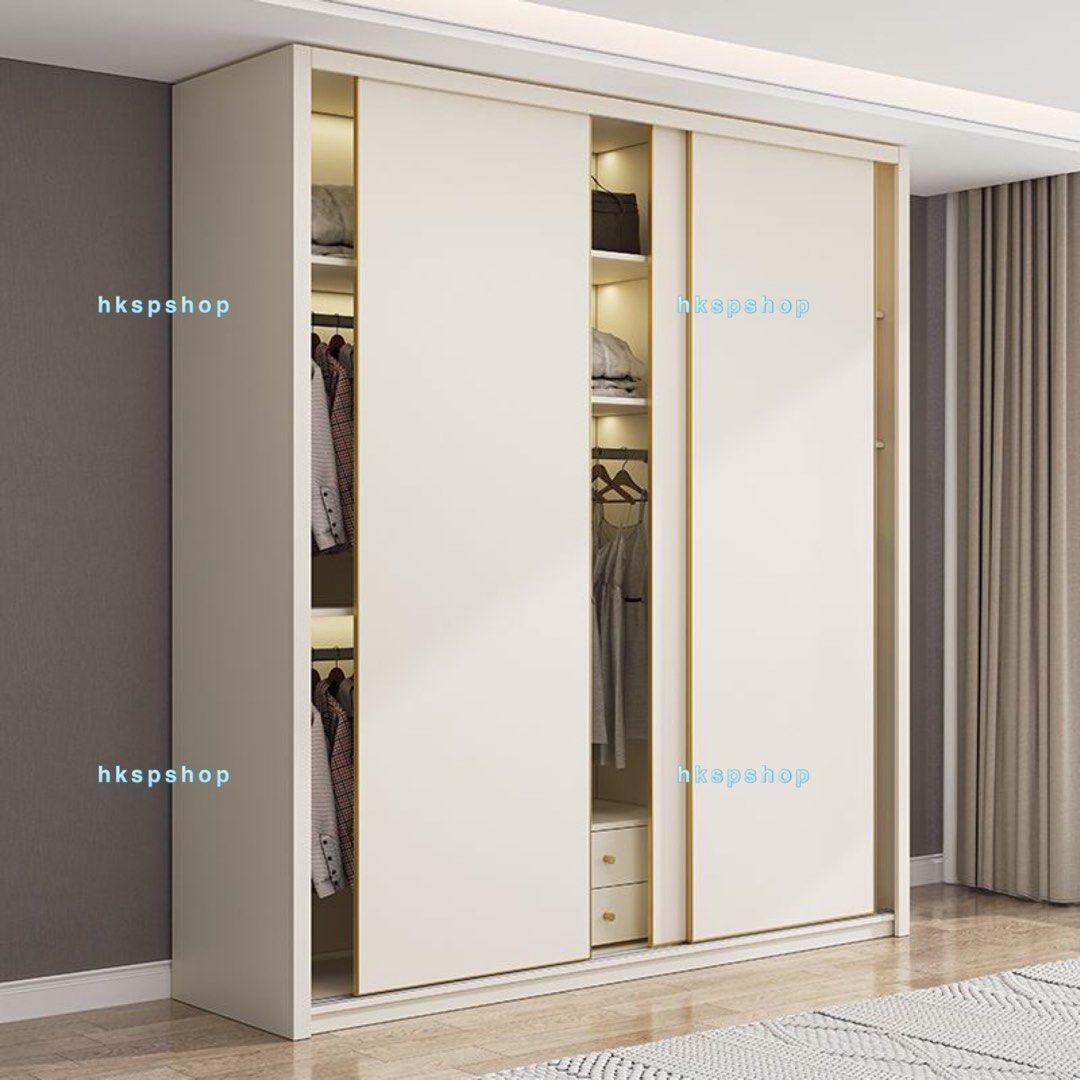 SP1157趟門衣櫃 大容量儲物櫃 內部帶抽屜櫃桶 臥室收納櫃 滑門衣櫃 加高加長款 實木歐鬆板一門到頂衣櫃 頂天立地櫃子全新包送貨 ...