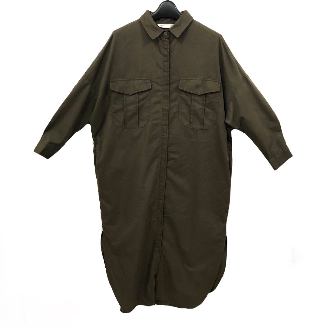 Zara Widefit Army Olive Green Long Dress, Women's Fashion, Dresses ...