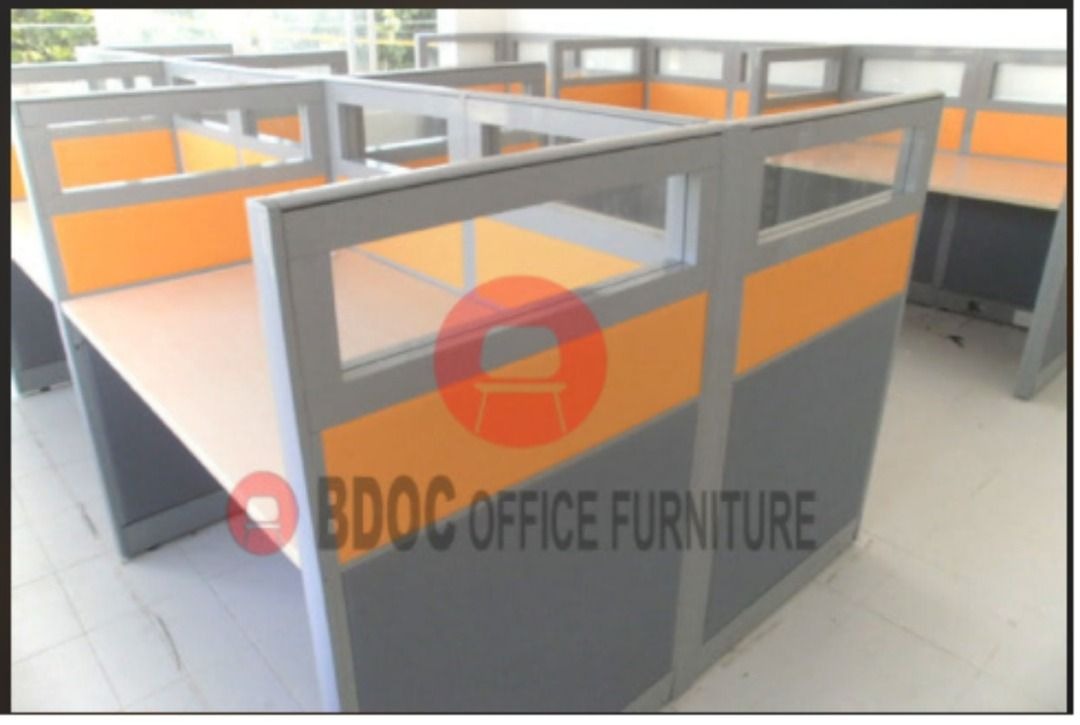 2 color orange and gray office partition with glass panel and table top ...