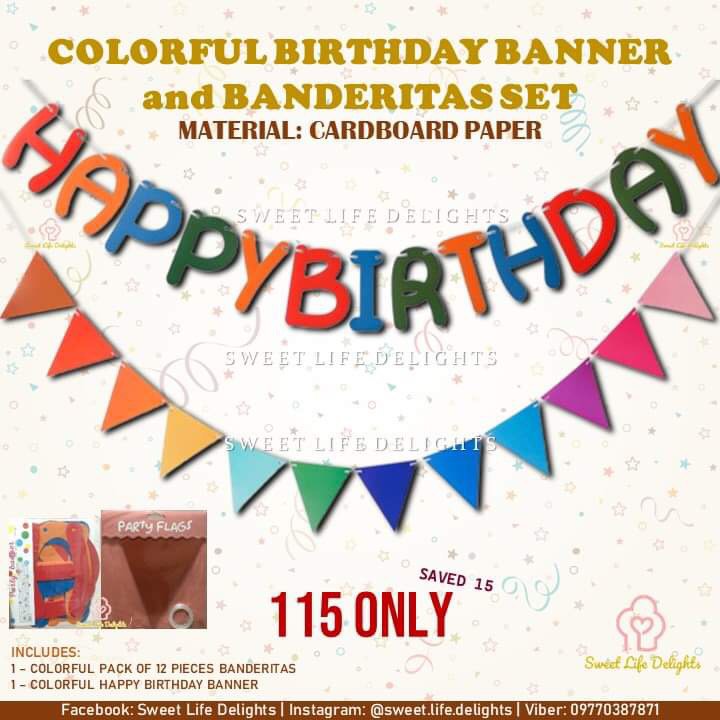 Assorted Colored Happy Birthday Banner and Banderitas Set, Birthday Set ...
