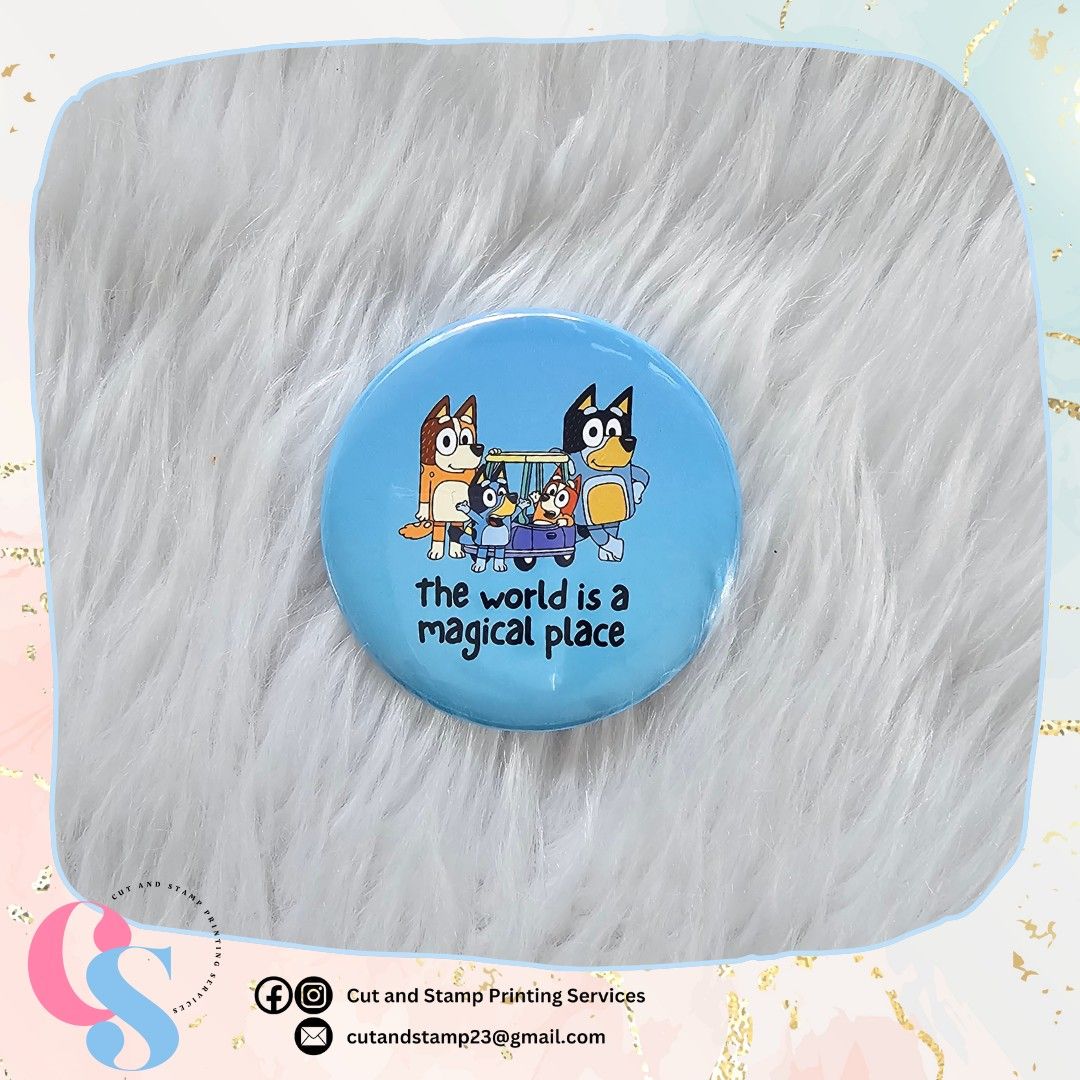 BLUEY 58mm Button Pin, Hobbies & Toys, Stationary & Craft, Handmade ...