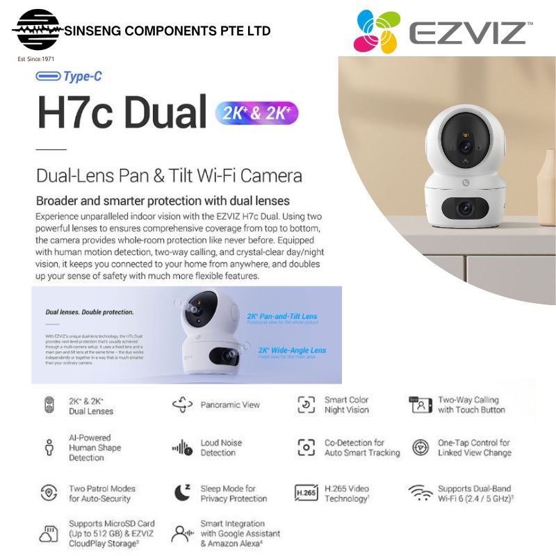 EZVIZ H7c Dual Lens with Intercom Call Button 2k+ Pan Tilt PTZ Smart Dual-Band WiFi 6 - 2.4Ghz ...