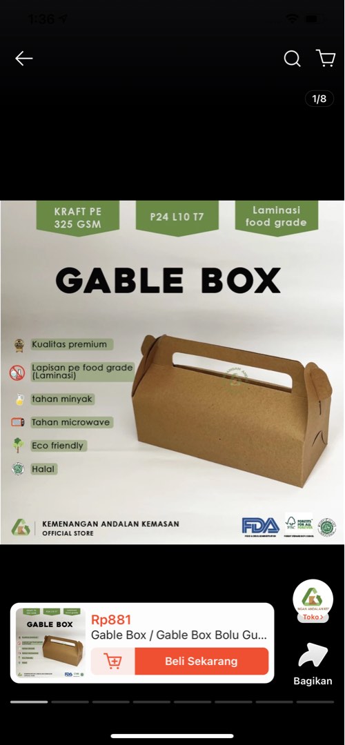 Gable Box / Gable Box Bolu Gulung / Kotak Kue / Box Makanan / Dus ...