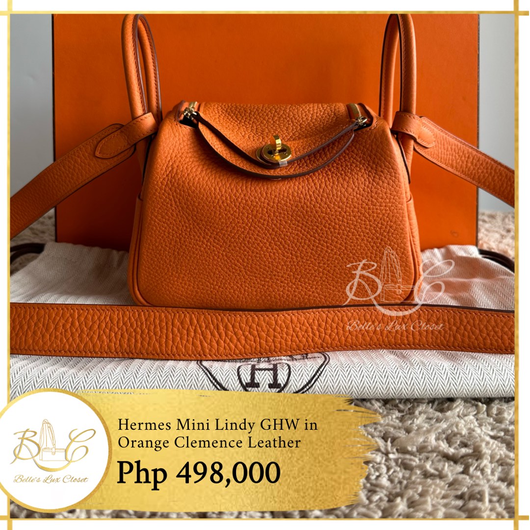 Hermes Mini Lindy GHW Orange Clemence, Luxury, Bags & Wallets on Carousell