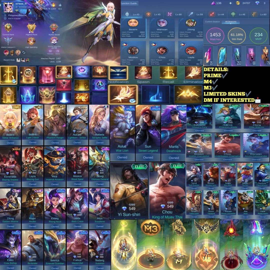 Mobile Legends Account #142 | 50 Heroes, 73 Skins, Prime & M4 Beatrix ...
