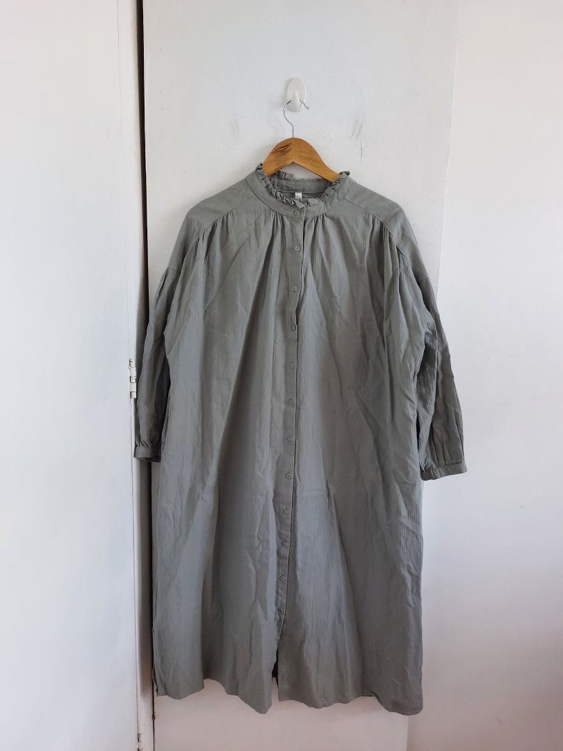 Muted Sage Green High-neck Oversized Dress, Women's Fashion, Dresses ...