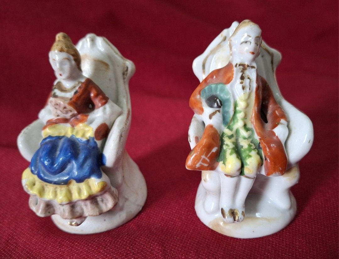 Rare Vintage 1940s "Made in Occupied Japan" Figurines x2 (Seated Couple ...