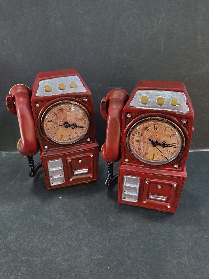Resin Table Clock Telephone Booth Design, Furniture & Home Living, Home Decor, Clocks on Carousell