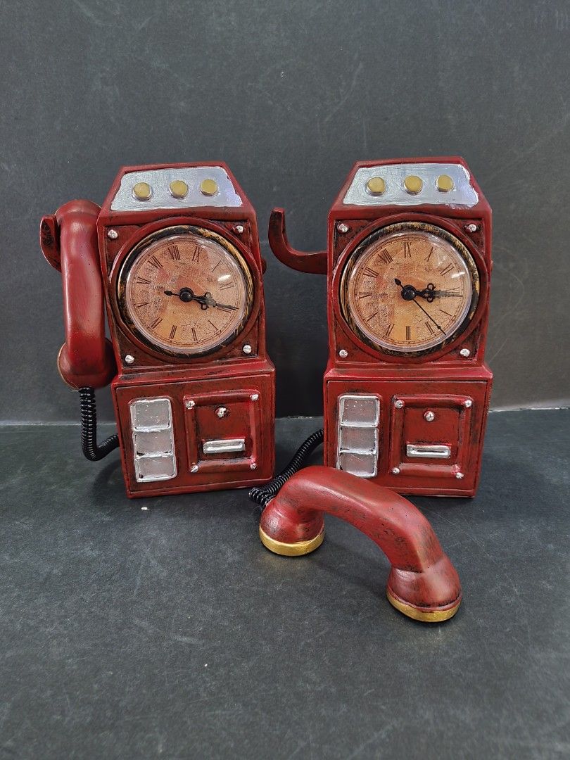 Resin Table Clock Telephone Booth Design, Furniture & Home Living, Home Decor, Clocks on Carousell