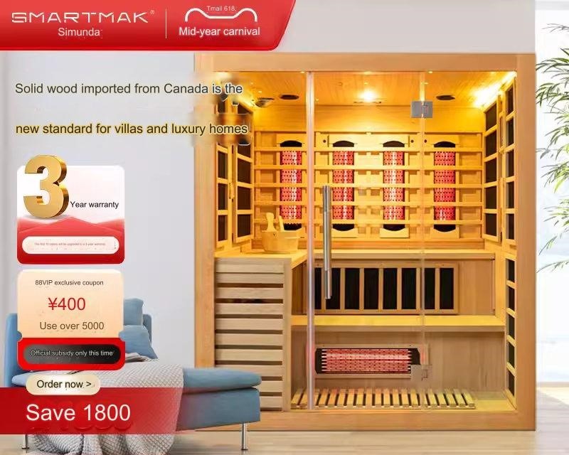 Solid Wood Sauna Room Dual System Dry Steam and Far Infrared Health ...