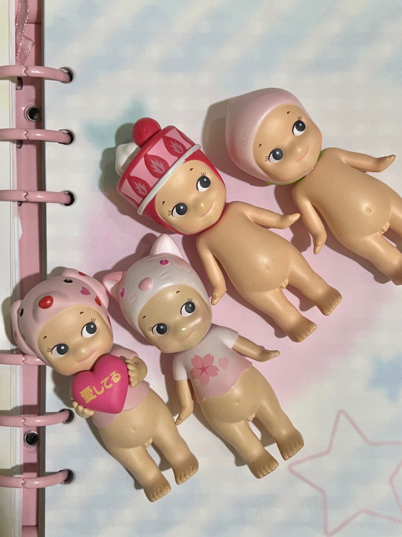 Sonny Angel Set: mol dalmi, cb cat, strawberry shortcake, peach, card ...