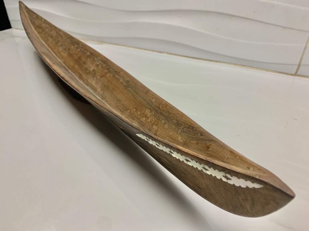 Vintage Footed Console Centerpiece Hand Carved Canoe Dugout Wood Long ...