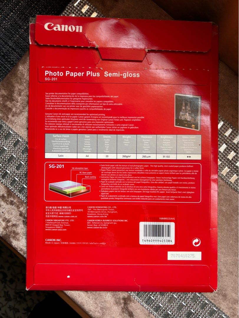 A4 Canon Photo Paper Plus Semi-Gloss Satin (SG-201), Hobbies & Toys, Stationery & Craft, Art ...