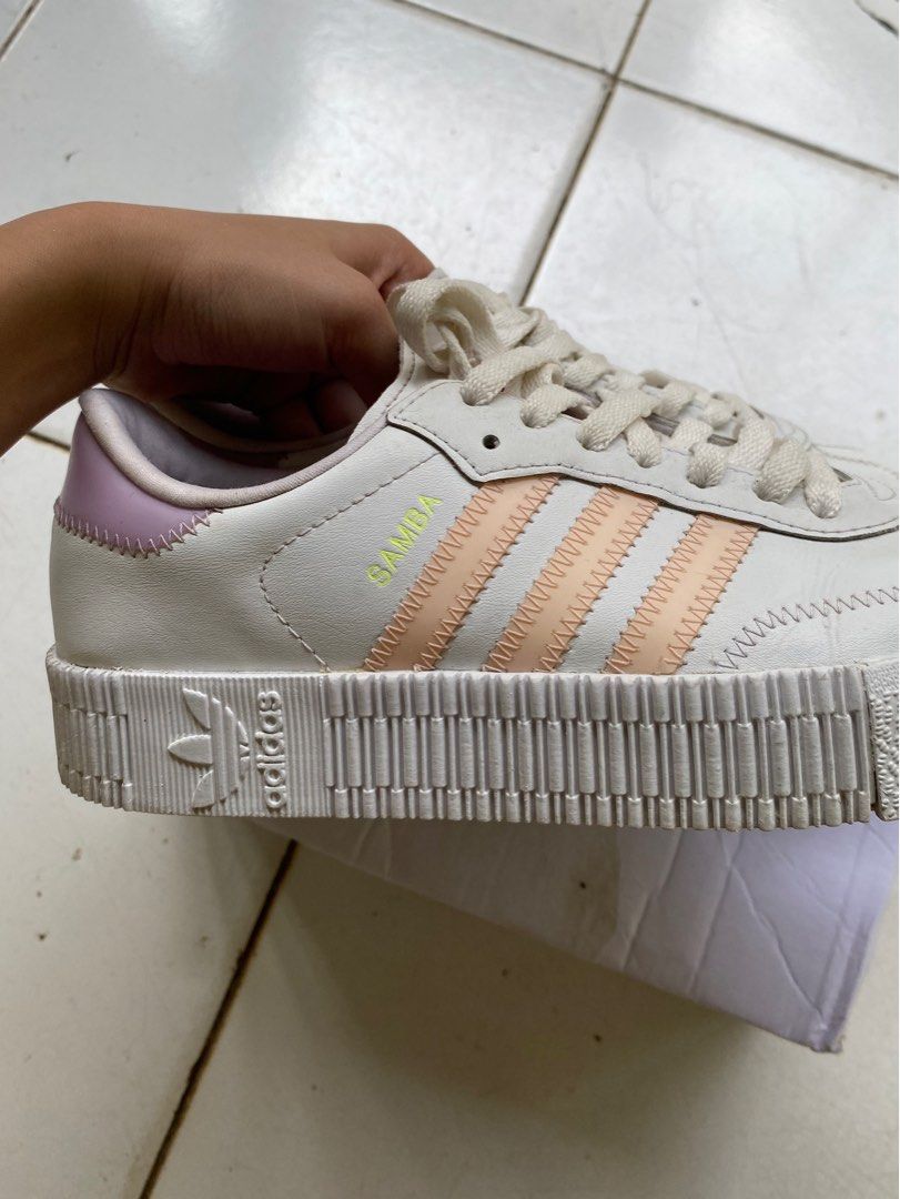 Adidas Samba Rose White Pink Purple, Fesyen Wanita, Sepatu di Carousell