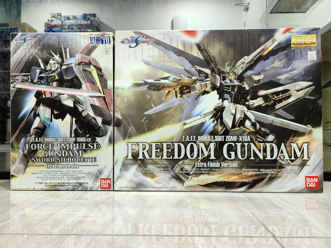 Bandai MG Freedom Gundam Extra Finish & NG Force Impulse Gundam + Sword Silhouette Extra Finish ...