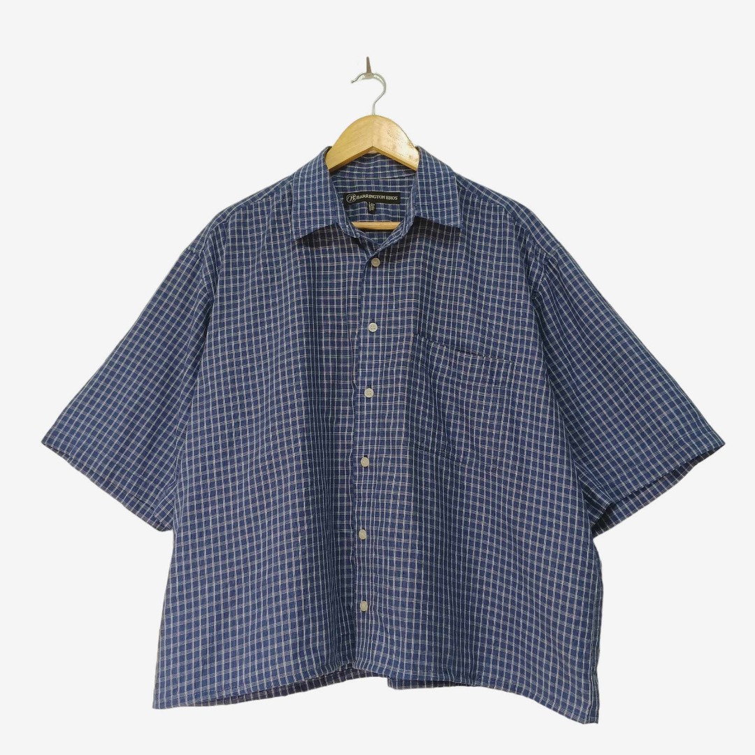 Barrington Blue Checkered Cropped Polo, Men's Fashion, Tops & Sets ...