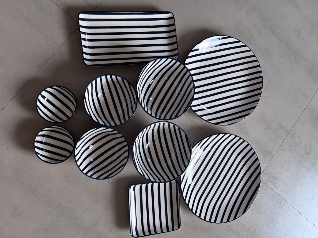 Blue Stripes Porcelain Dinnerware Set for 2, Furniture & Home Living ...