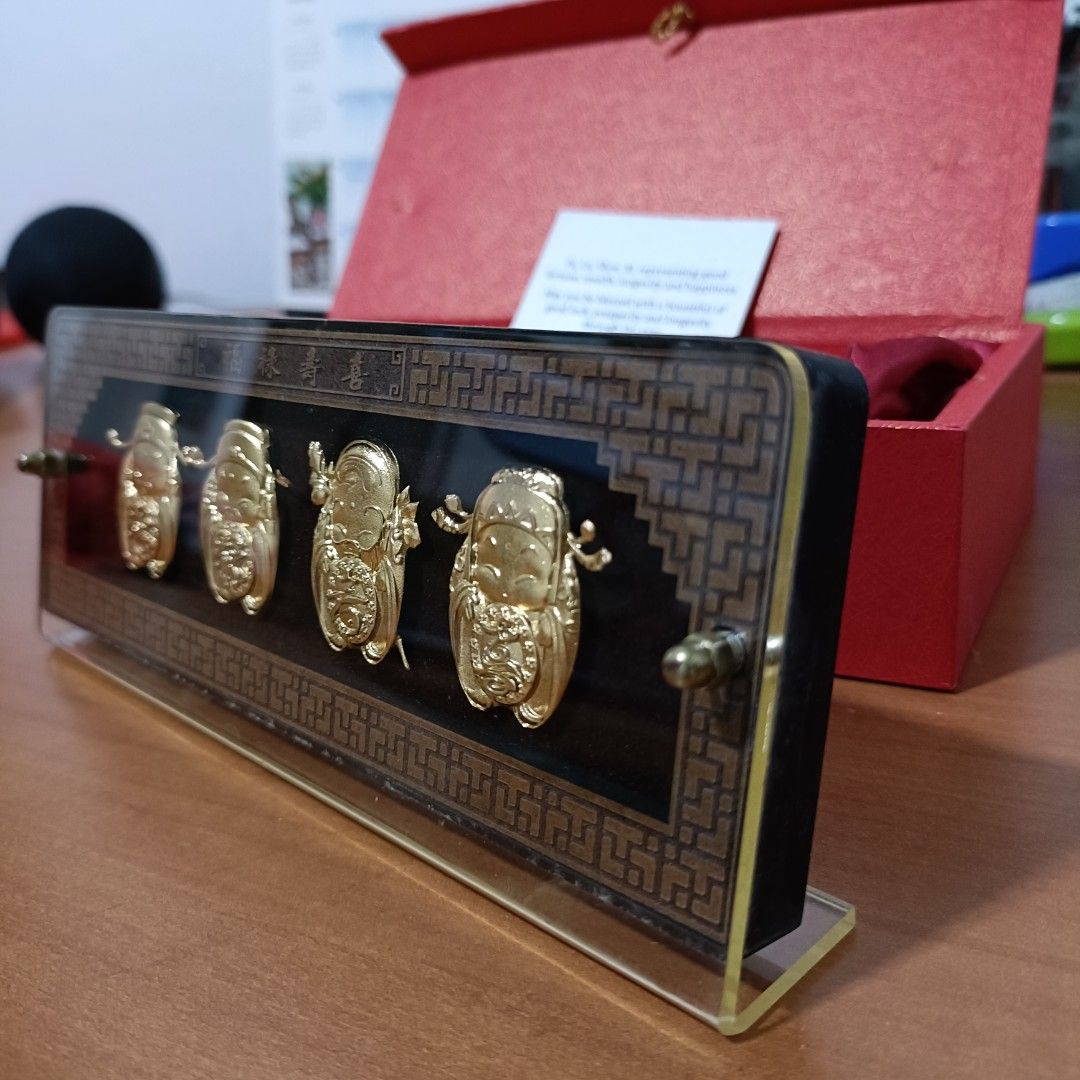 Fu Lu Shou Xi 福禄寿喜 Gold Plated Collectible The Singapore Mint, Hobbies ...