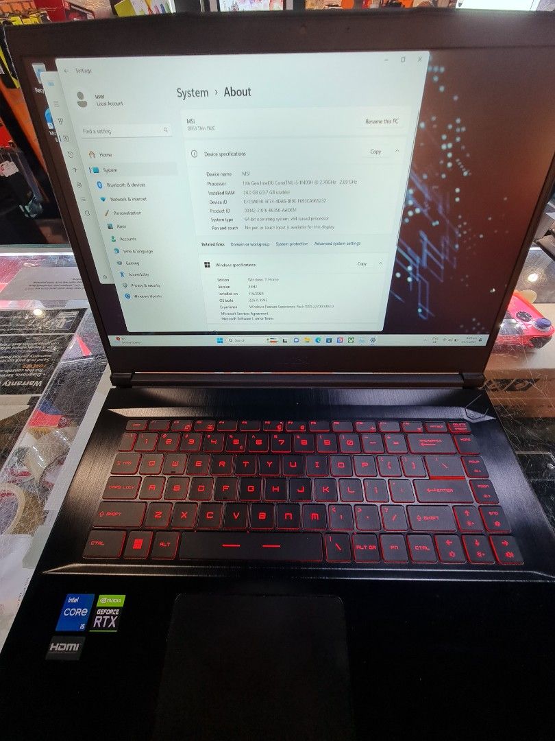 MSI GAMING LAPTOP\ I5 11400H \ 24GB RAM 3200MHZ\GRAPHICS CARD RTX3050 ...