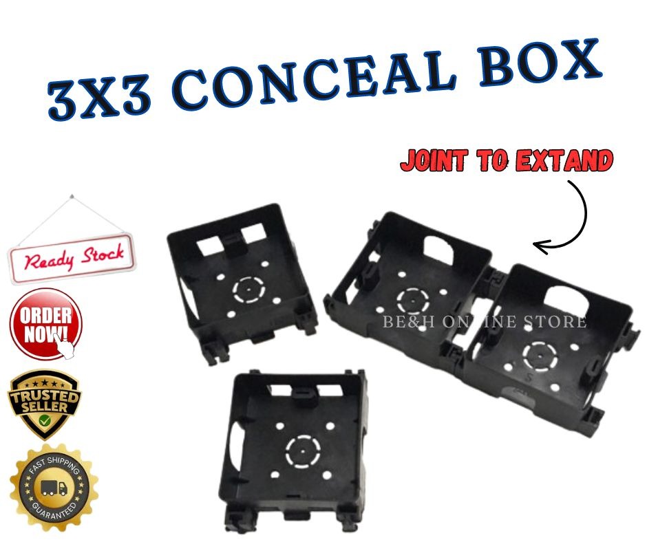🔥READY STOCK🔥3x3 Conceal Box-Joint / 3x3 PVC Black Box / Single Conceal ...