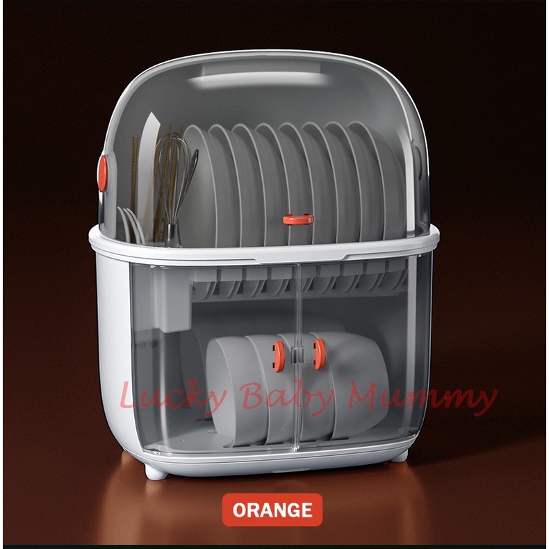 UV Disinfection Dish Rack Double Tiers Draining Dishware Storage Box ...