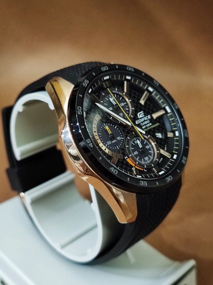Casio Edifice 特大錶盤 44mm 黑玫瑰金罕有 太陽能 手錶 腕錶 EQS-900 BLACK GOLD Ultra Large ...