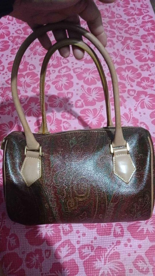 Etro Italy, Burgundy Paisley Mini Speedy Style Handbag with CODE 8in x 5in x 4in Excellent Used ...