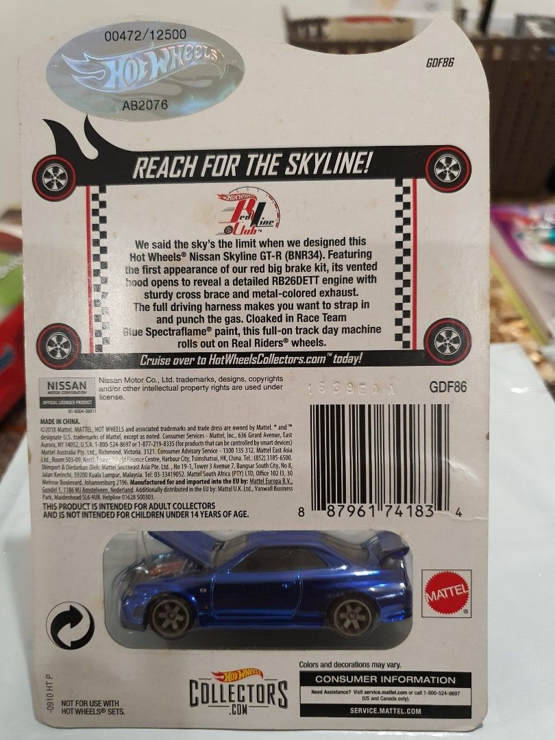 Hotwheels RLC (Red Line Exclusive) Nissan Skyline GT-R R34 Spectraflame ...