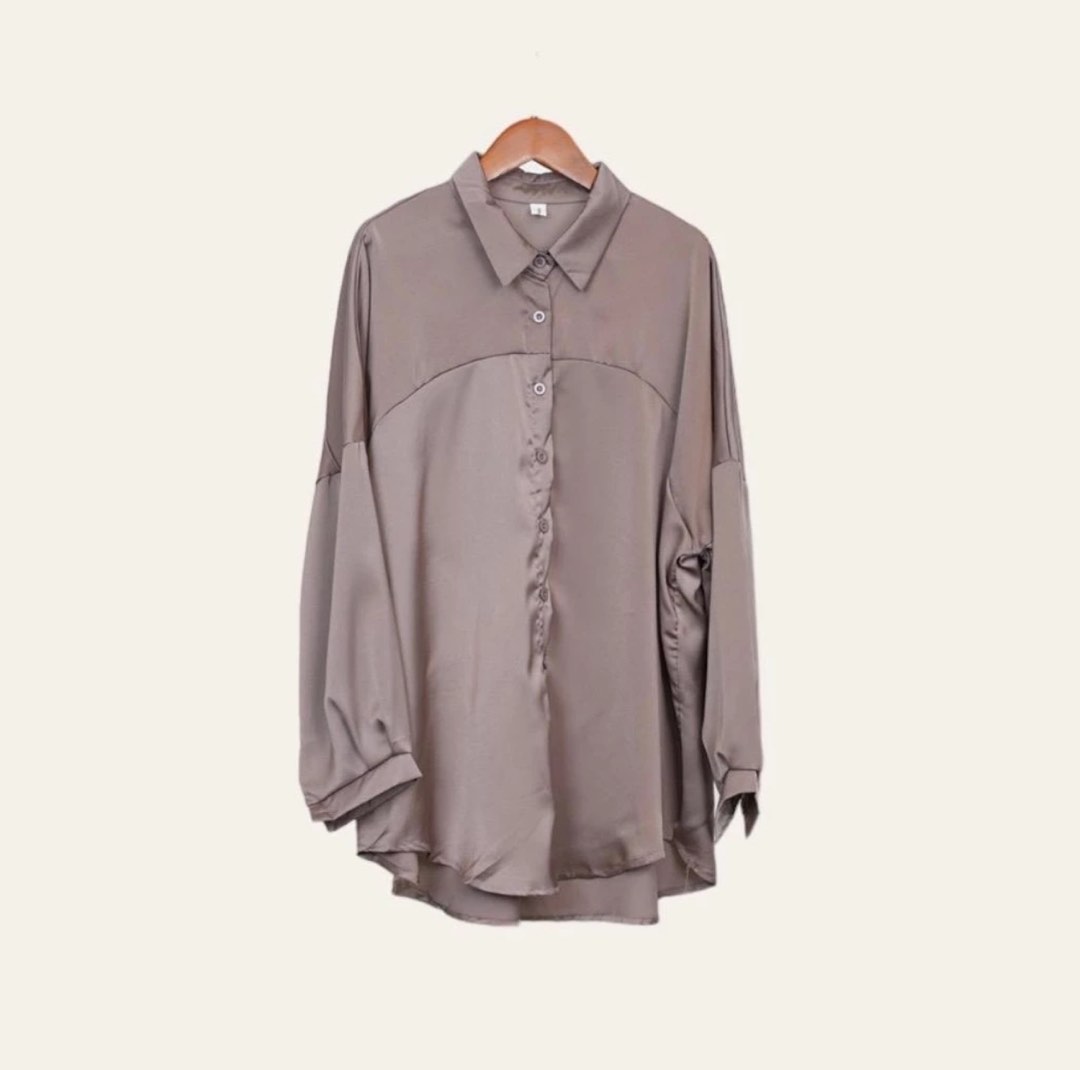 Panda Eyes Satin Kemeja ⚡️SALES⚡️, Women's Fashion, Tops, Blouses on ...