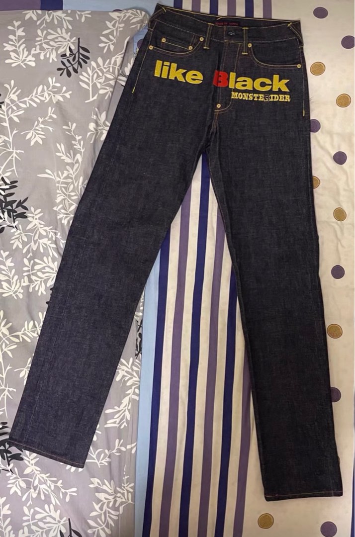 4a like black 葛民輝 赤猿RMC 馬田一鳴 1001 大logo金線牛仔褲, 男裝, 褲＆半截裙, 牛仔褲 - Carousell