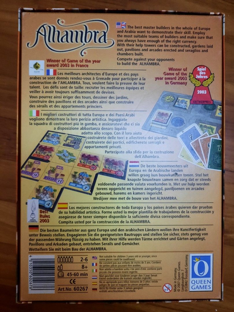 Alhambra (2003) Family Board Game, Hobbies & Toys, Toys & Games on ...