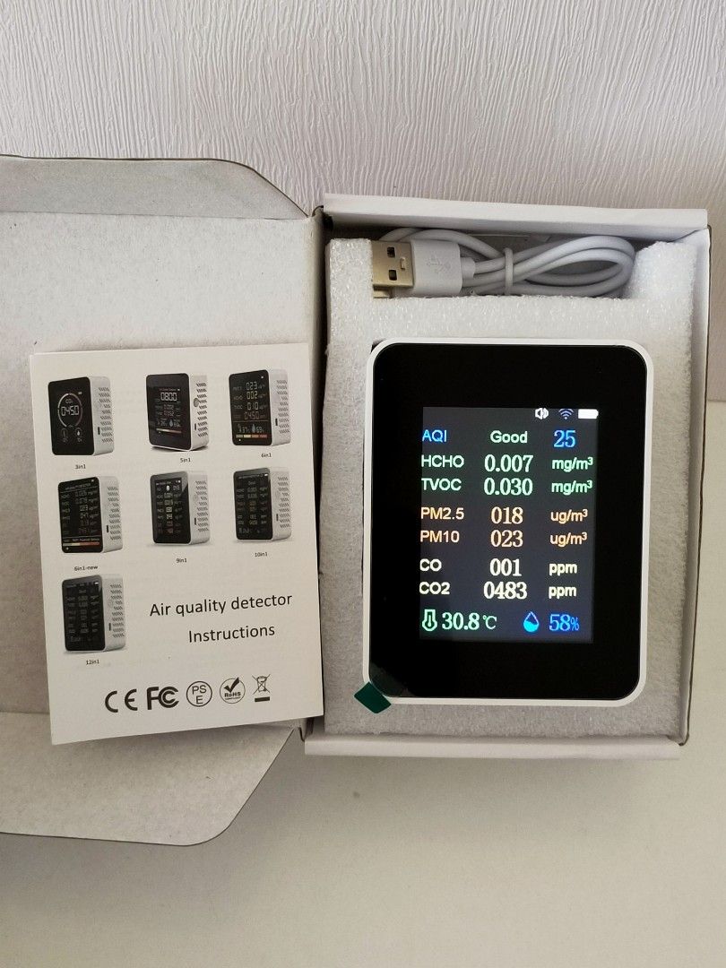 AQI Air Quality Meter, sensor, alarm 9 in 1 with chart graphs, alert ...