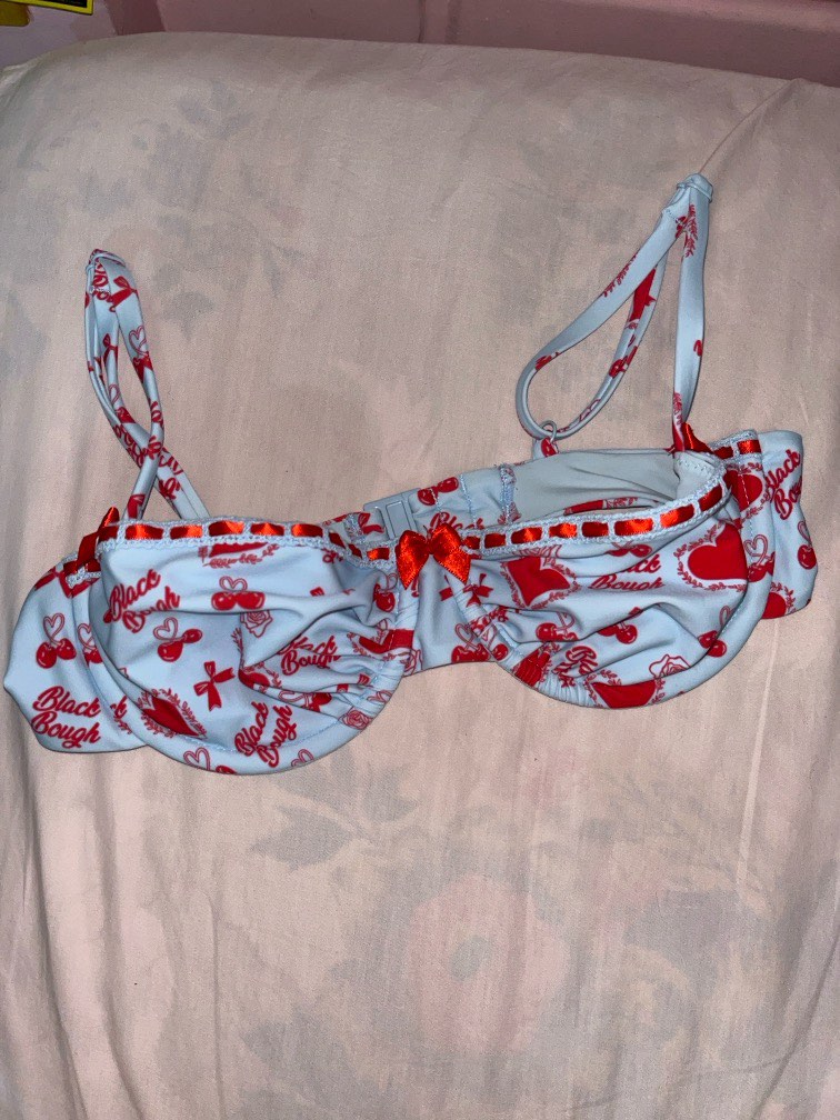 Blackbough Swim Cherry/Heart/Ribbon Blue and Red Bikini Top, Women's ...